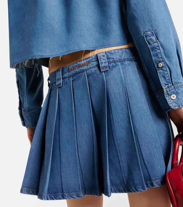 Miu Miu Pleated Denim Miniskirt