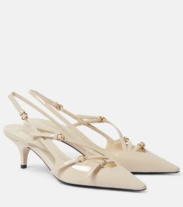 Miu Miu Patent Leather Slingback Pumps - White