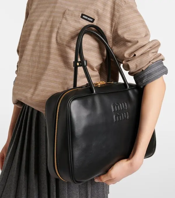 Miu Miu Medium Leather Tote Bag - Black