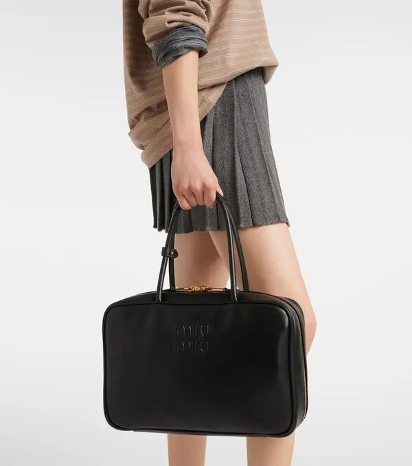 Miu Miu Medium Leather Tote Bag - Black