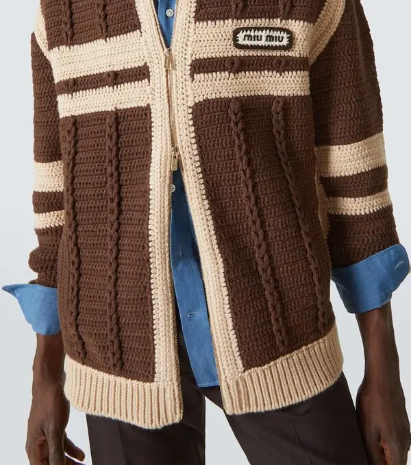 Miu Miu Cable-knit Cashmere Zip-up Sweater