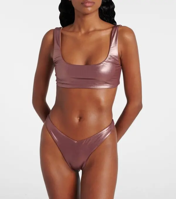 Jade Swim Rounded Edges Bikini Top In Cocoa Gloss - Brown