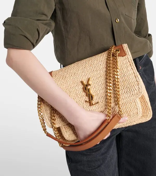 Saint Laurent Niki Medium Raffia Shoulder Bag