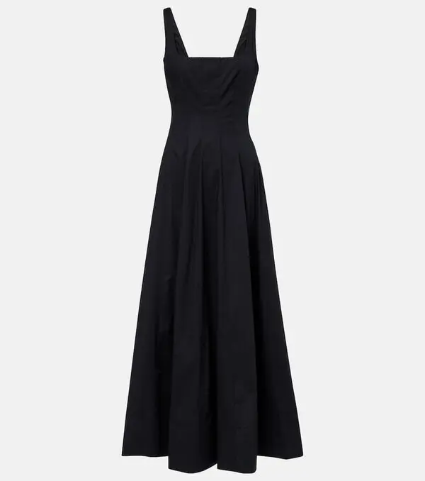 Staud Wells Pleated Cotton Midi Dress