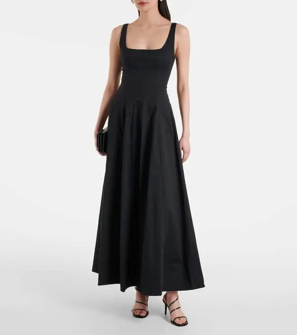 Staud Wells Pleated Cotton Midi Dress