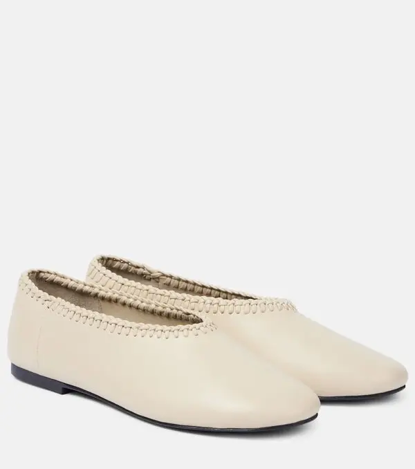 A.emery Park Embroidered Leather Ballet Flats - Beige