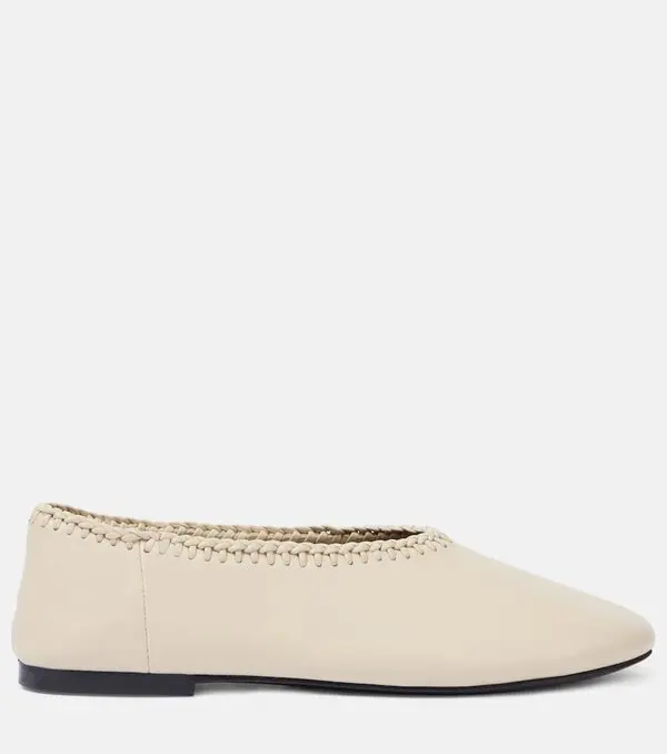 A.emery Park Embroidered Leather Ballet Flats - Beige