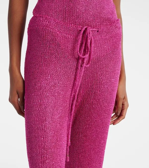BANANHOT Liz Knitted Sequin Flared Pants - Pink