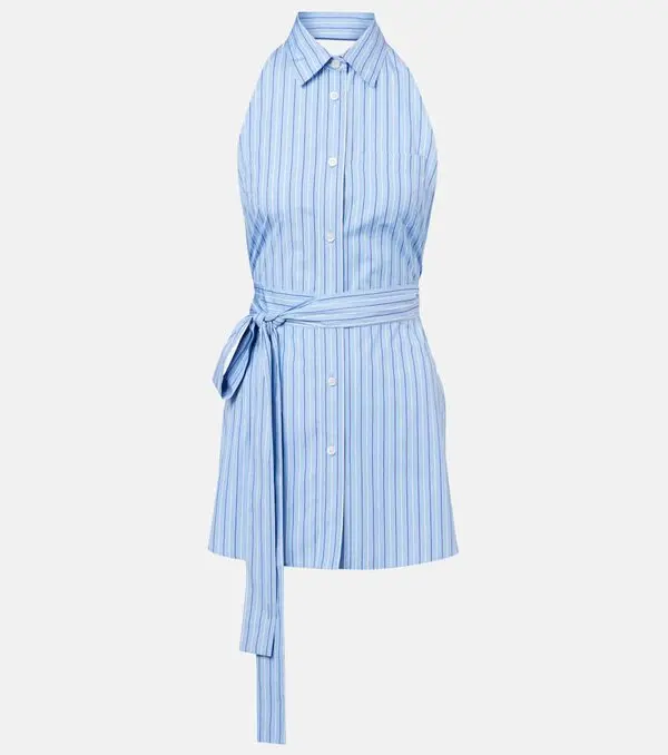 Prada Striped Halterneck Cotton Minidress - Blue