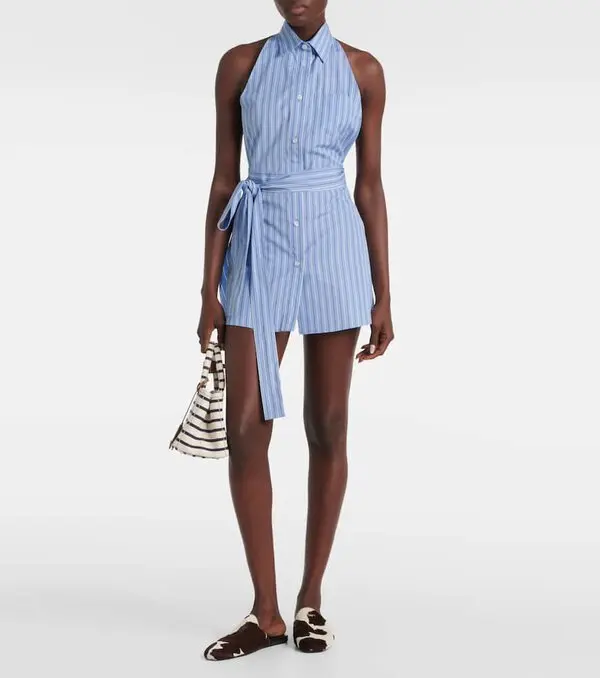 Prada Striped Halterneck Cotton Minidress