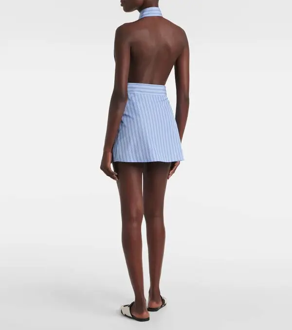 Prada Striped Halterneck Cotton Minidress