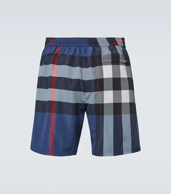 Burberry Check Swim Trunks - Blue
