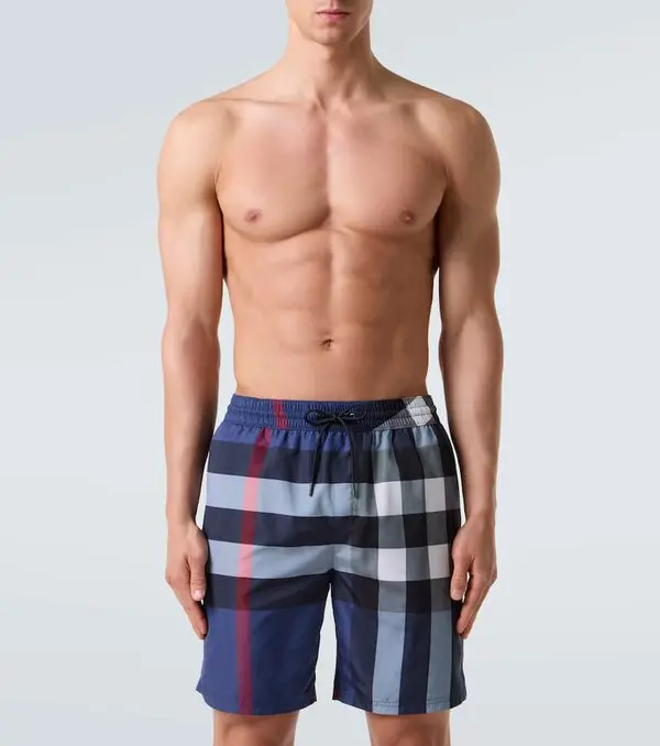 Burberry Check Swim Trunks - Blue