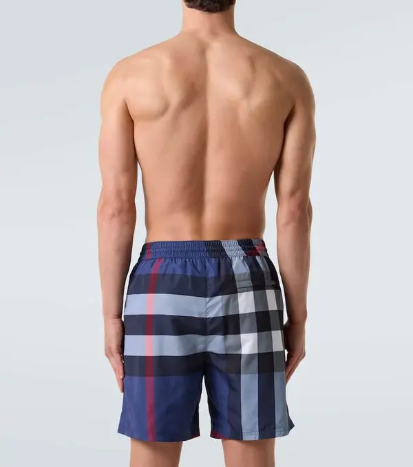 Burberry Check Swim Trunks - Blue