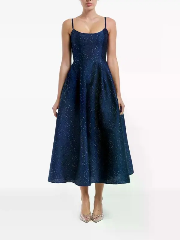 POST MERIDIEM Jacquard Corset-bustier Midi Dress - Blue