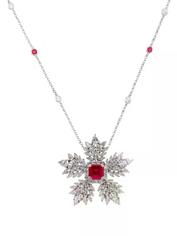 JUWELINA PARIS Sterling Rhodium Vermeil Ruby Necklace - Silver