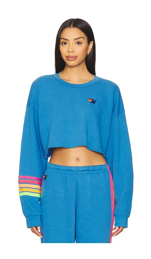 Aviator Nation Rugby Stitch Relaxed Cropped Crew Sweatshirt
