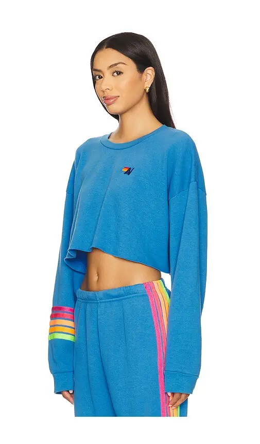 Aviator Nation Rugby Stitch Relaxed Cropped Crew Sweatshirt