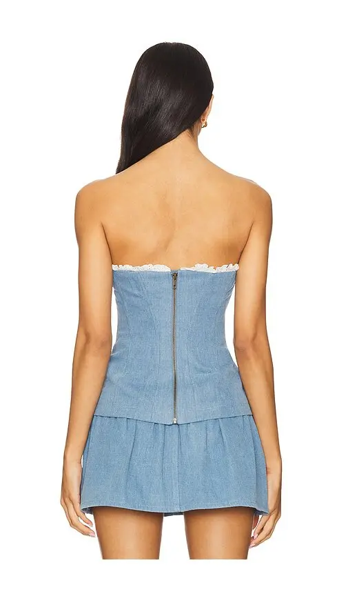 LOVERS AND FRIENDS Charlette Top Strapless Denim Bustier With Eyelet Trim