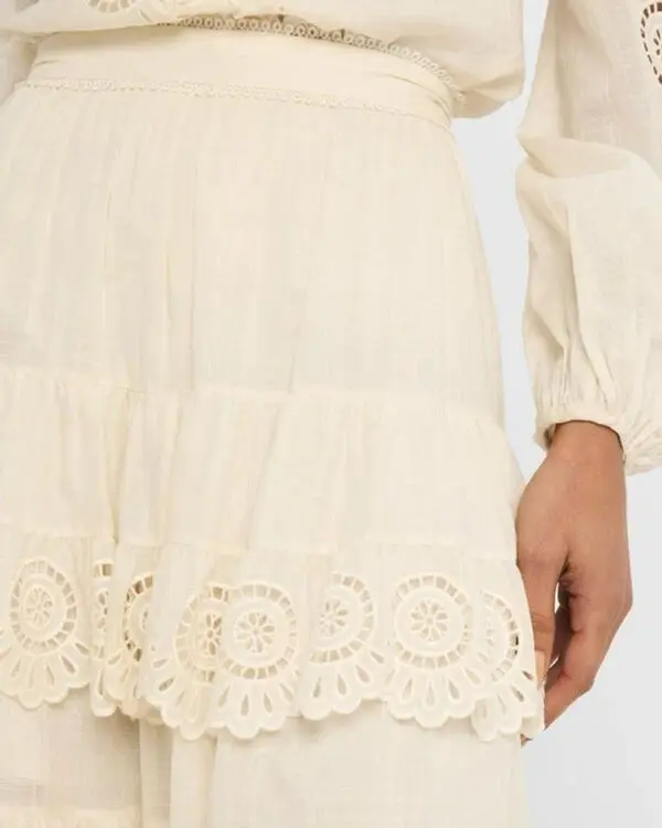 Zimmermann Lucky Embroidered Midi Skirt - Ivory