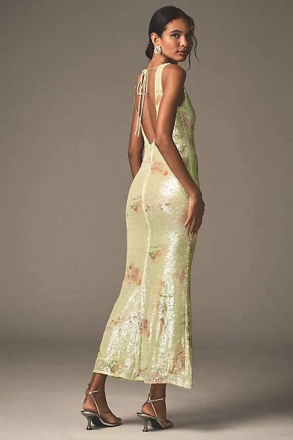 Bardot Eloda Sequin Midi Dress - Green Floral - 29% Off | Editorialist