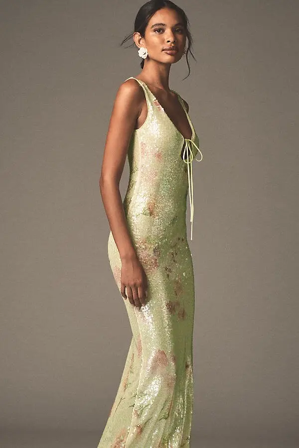 green formal dress with slit Gatiana Beaded Sequin Mini Dress main image 0