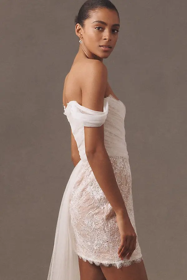 strapless open back dress ARI TULLE RUFFLE HIGH LOW MINI DRESS IN WHITE – AKIRA