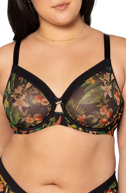 CURVY COUTURE Sheer Mesh Underwire Unlined Bra - Dragonfly Garden
