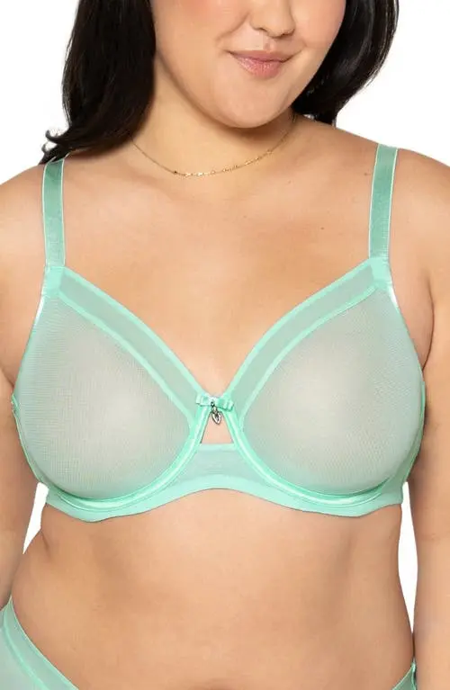 CURVY COUTURE Sheer Mesh Underwire Unlined Bra - Mint Chip