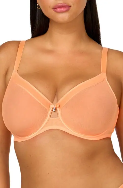 CURVY COUTURE Sheer Mesh Underwire Unlined Bra - Orange Tang