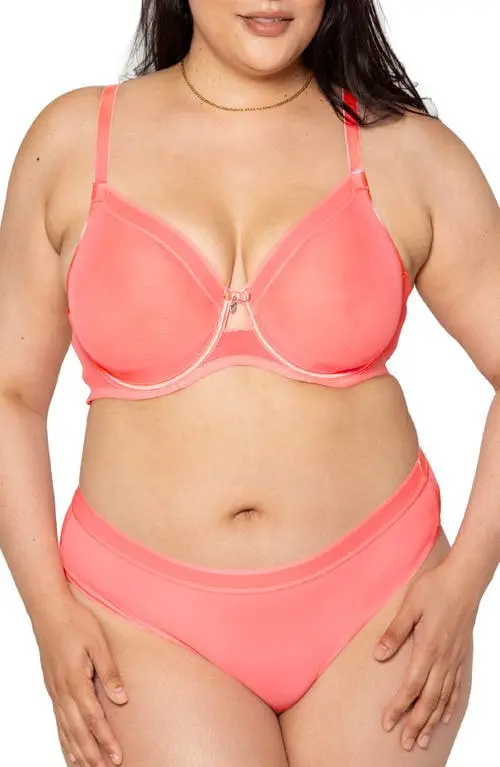 CURVY COUTURE Sheer Mesh Underwire Unlined Bra - Sunset Glow