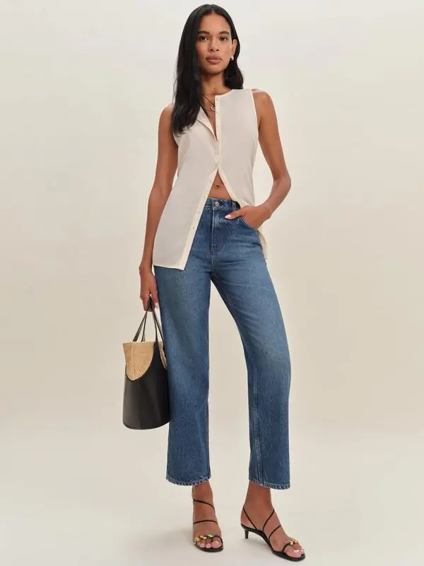 REFORMATION Arleth Mid Rise Straight Leg Cropped Jeans