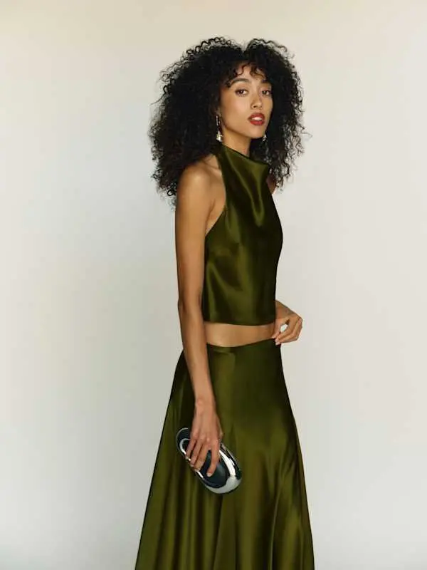 REFORMATION Sera Silk Two-piece Set - Green