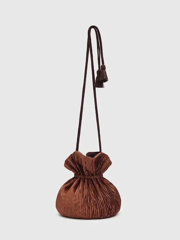 REFORMATION Aphrodite Pleated Pouch - Brown