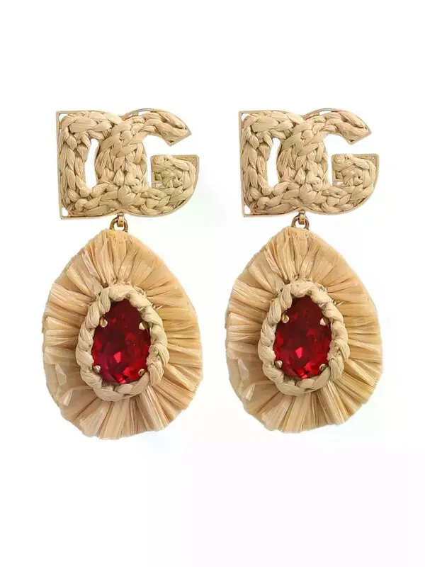 Dolce & Gabbana Logo-plaque Drop Earrings - Neutrals