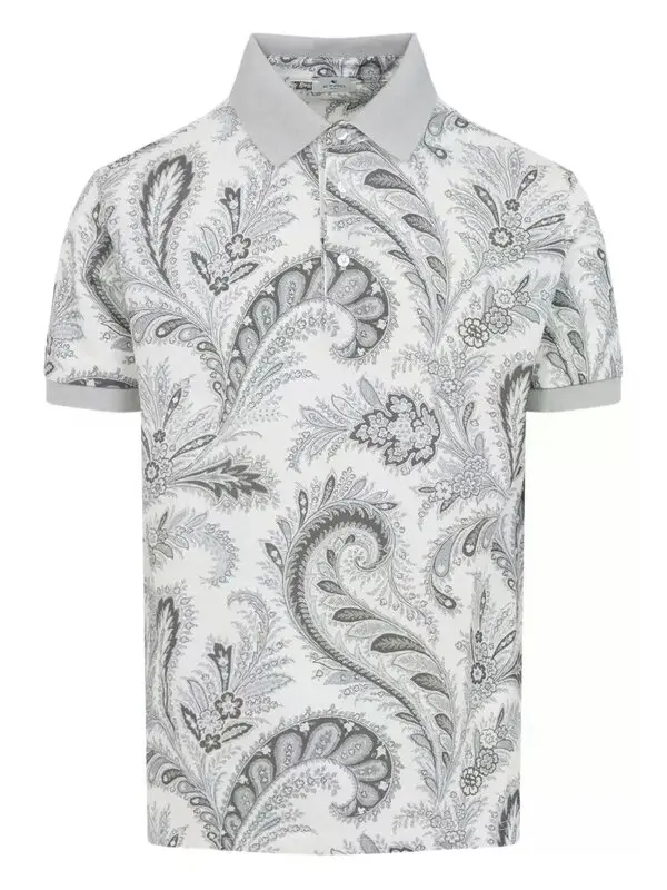 Etro Floral Paisley Cotton Polo Shirt - Grey