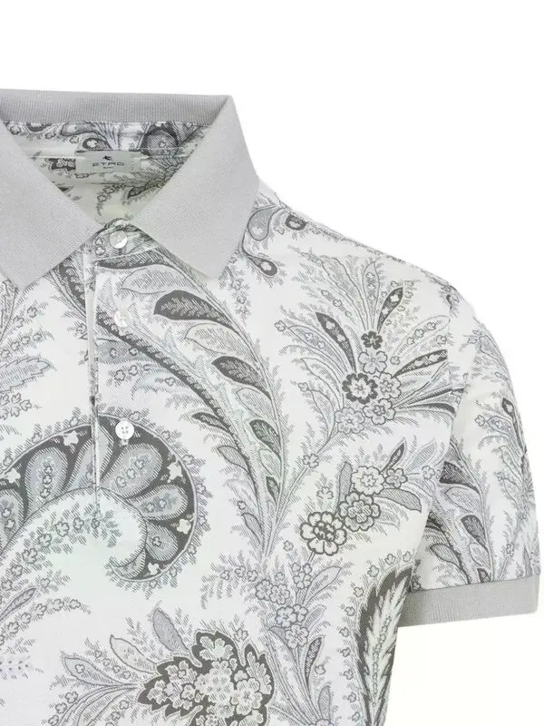 Etro Floral Paisley Cotton Polo Shirt - Grey
