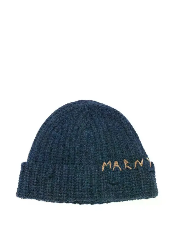 Marni Logo-embroidered Beanie - Blue