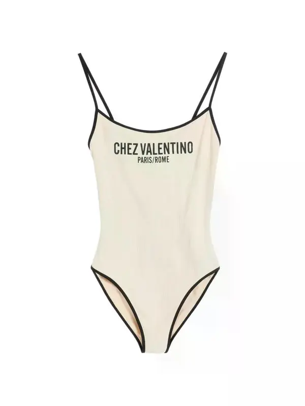Valentino Garavani Lycra Piqué One-piece Swimsuit With Logo - Neutrals