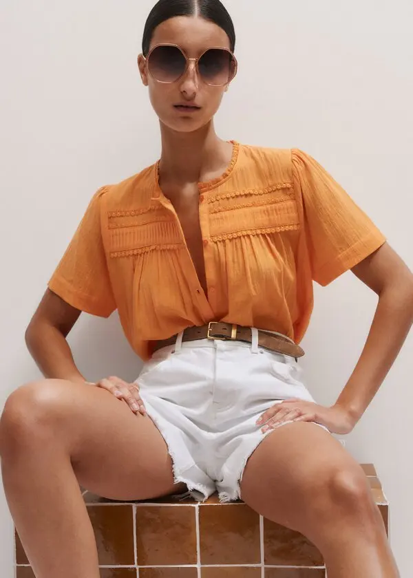 ME+EM Trim Detail Blouse - Mango Orange