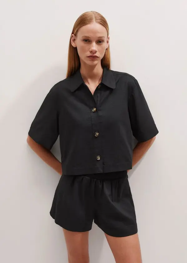 ME+EM Crease-less Linen Boxy Crop Shirt