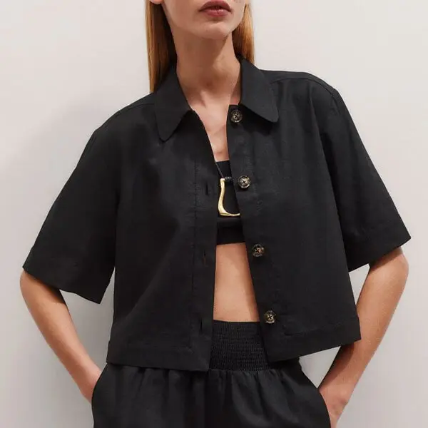 ME+EM Crease-less Linen Boxy Crop Shirt