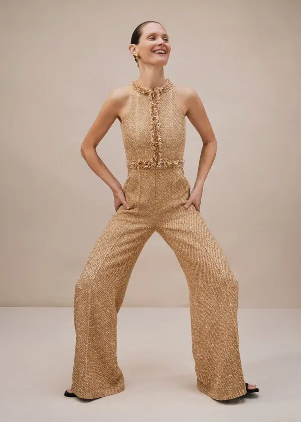 ME+EM Metallic Tweed Jumpsuit - Gold