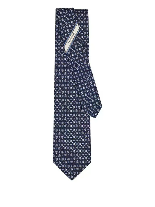 FERRAGAMO Printed Silk Neck Tie - Blue
