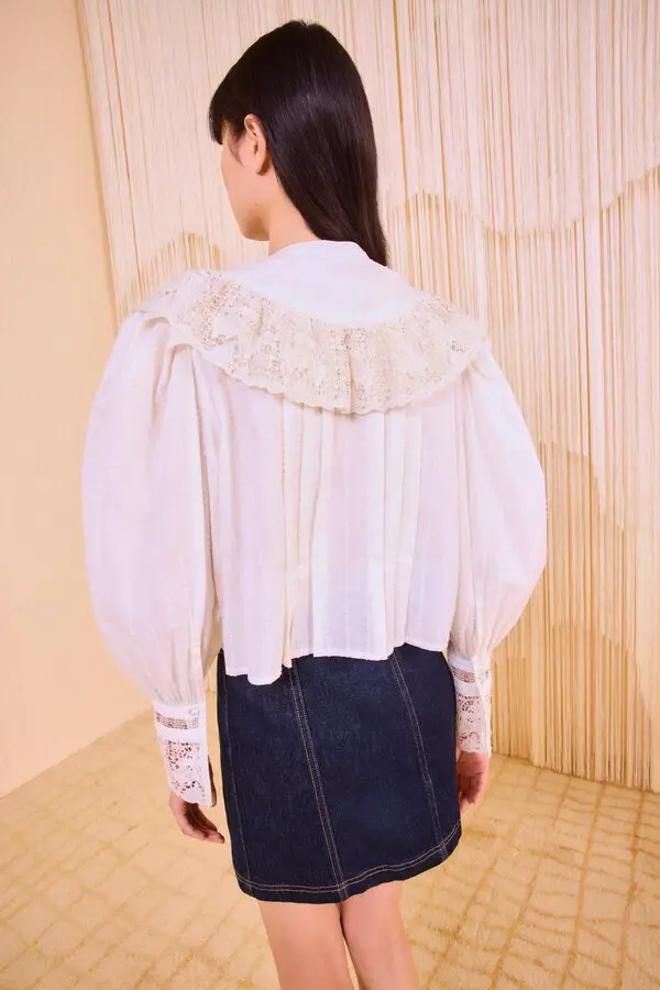 Ulla Johnson Esther Cotton Dobby Blouse With Lace Detailing