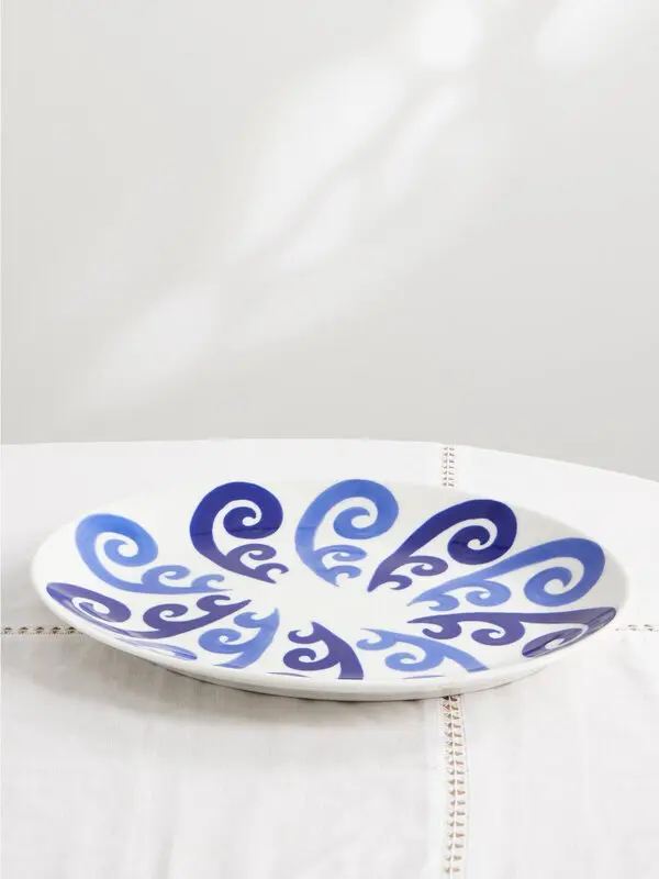 Themis Z Athenee Peacock Painted Porcelain Serving Platter - Blue