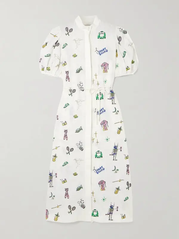 ALEMAIS Anouk Colantoni Play Embroidered Linen-gauze Midi Shirt Dress - Neutrals