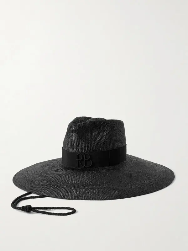 Ruslan Baginskiy Embroidered Straw Fedora Hat - Black