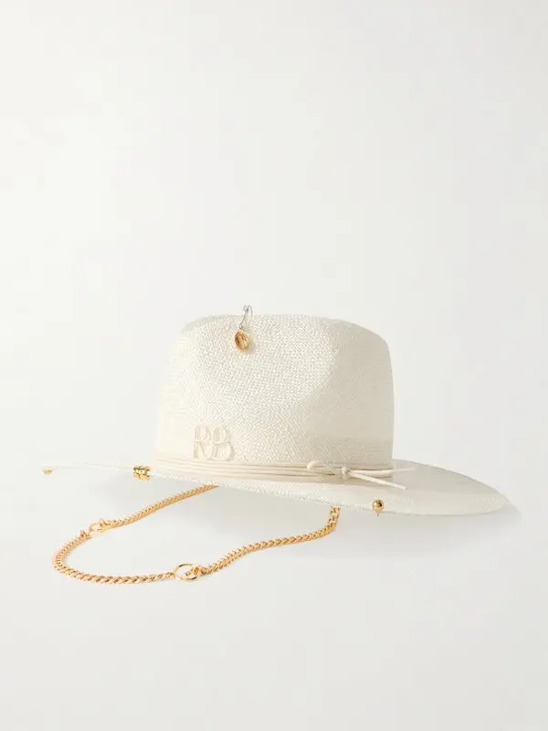 Ruslan Baginskiy Embroidered Straw Fedora - Neutrals
