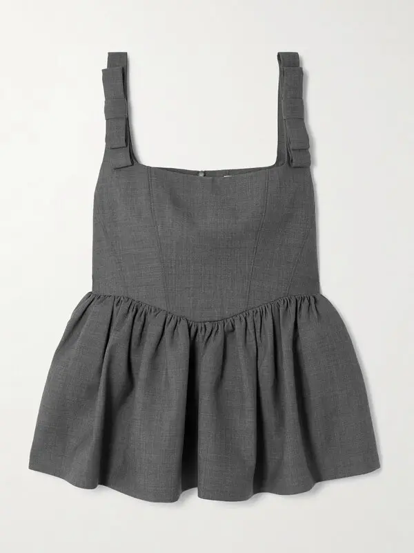 SHUSHU/TONG Bow-detailed Woven Peplum Top - Gray